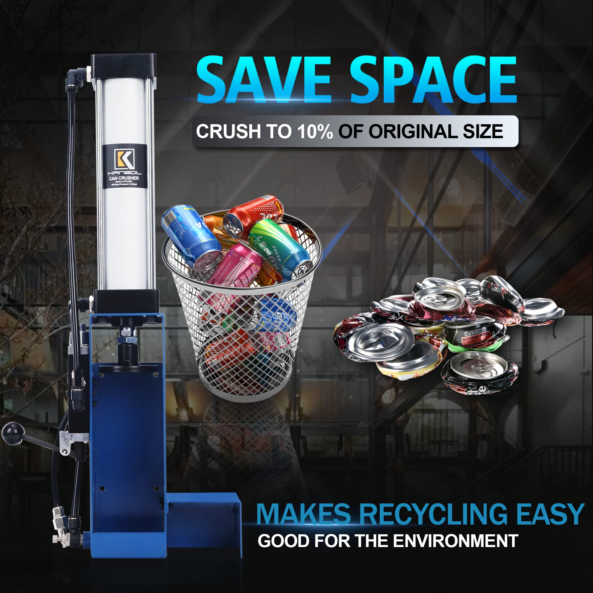 Blue Air Powered Hand Pull Can Crusher with Automatic ejection of flat ...