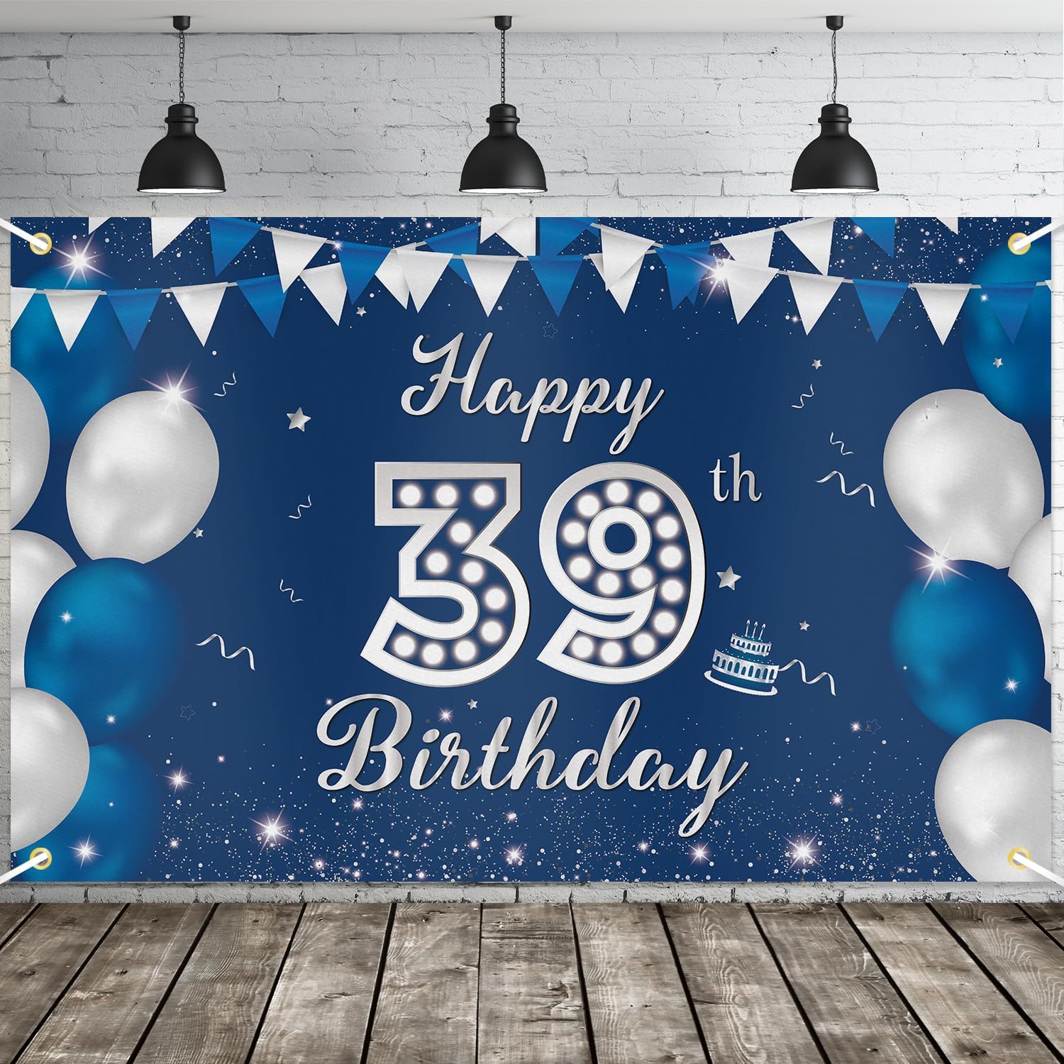 Amazon.com: JOYKY Happy 39th Birthday Banner, Blue Silver Happy 39th ...