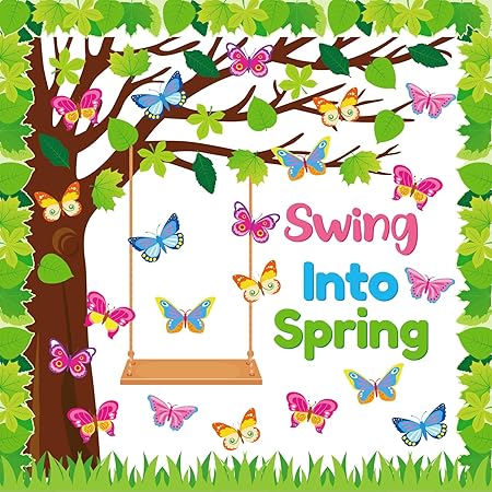 Amazon.com: Kepeel Spring Butterfly Tree Bulletin Board Set Swing Into ...