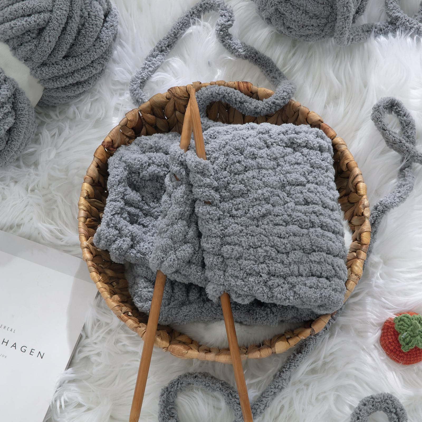 Snapklik.com : Grey Chunky Chenille Yarn For Hand Knitting,Fluffy Soft ...