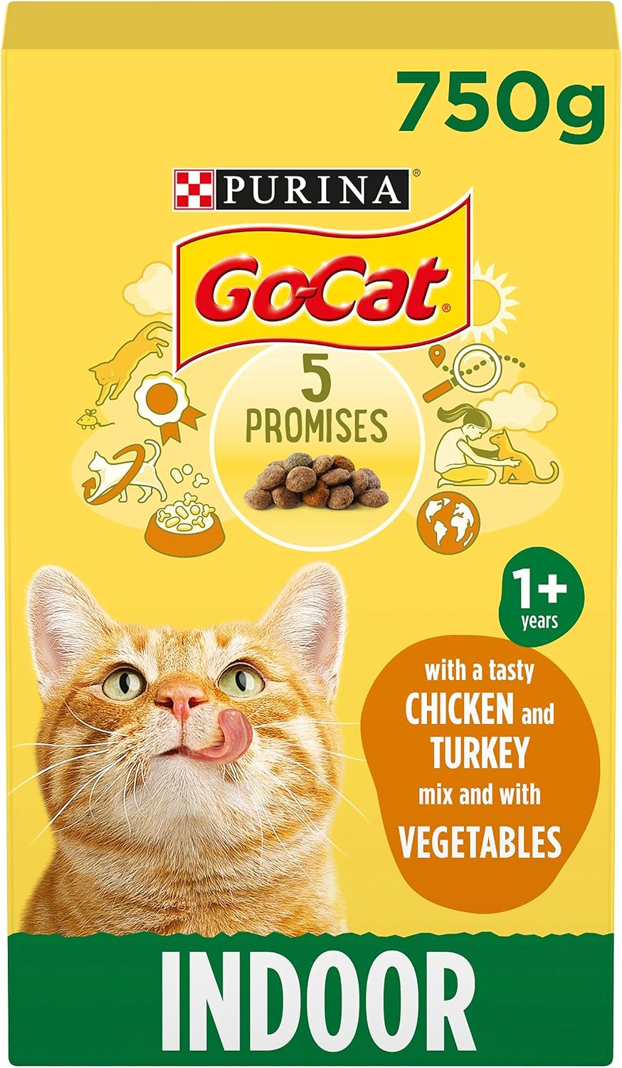 Go-Cat Indoor Chicken & Veg Dry Cat Food 750g, Pack of 5 : Amazon.co.uk ...