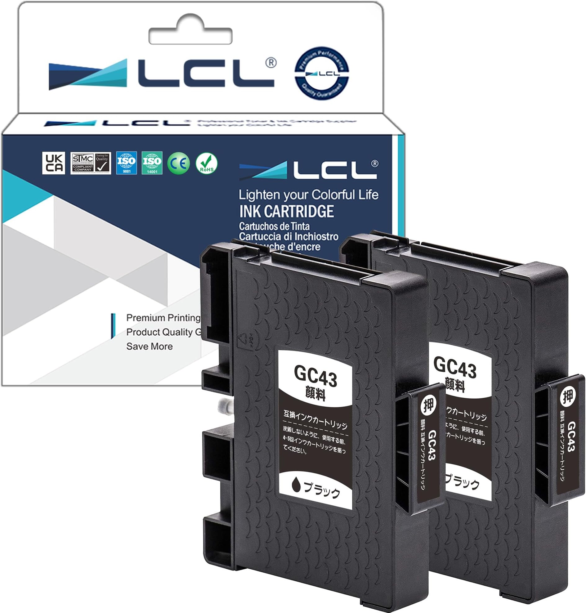 Amazon.co.jp: LCL RICOH用 リコー用 GC43 GC43K 増量 顔料（2パック ブラック） 互換インクカートリッジ ...