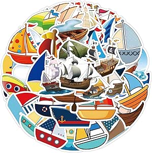 Amazon.com: 50Pcs Sailboat Stickers Boat Scrapbook Aesthetic Sticker ...