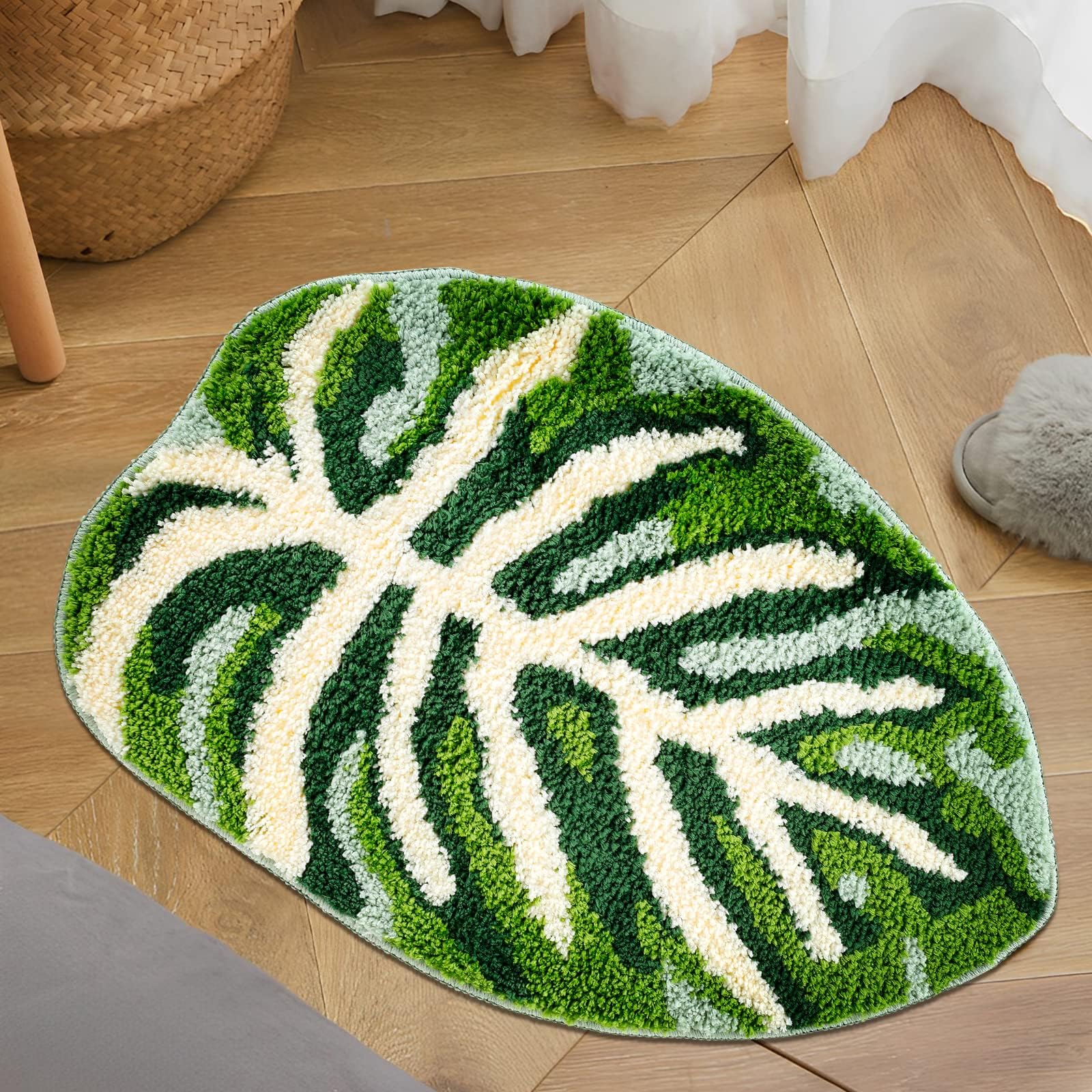 Morbuy Non-Slip Bath Mat, 45 x 65 cm Green Leaf Bathroom Floor Mat ...