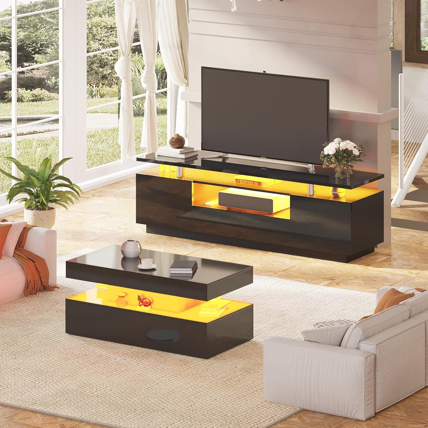 Amazon.com: AMERLIFE 2-Piece Modern Living Room Table Set, Includes 70 ...