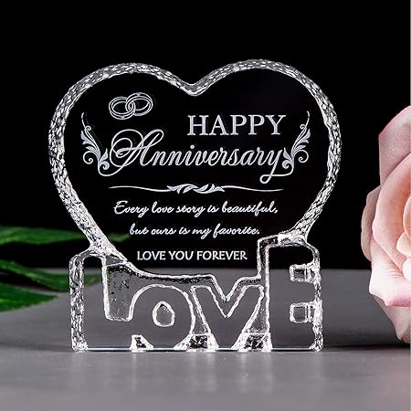 Movdyka Anniversary Wedding Gifts for Her Him Couple Crystal Love Heart ...