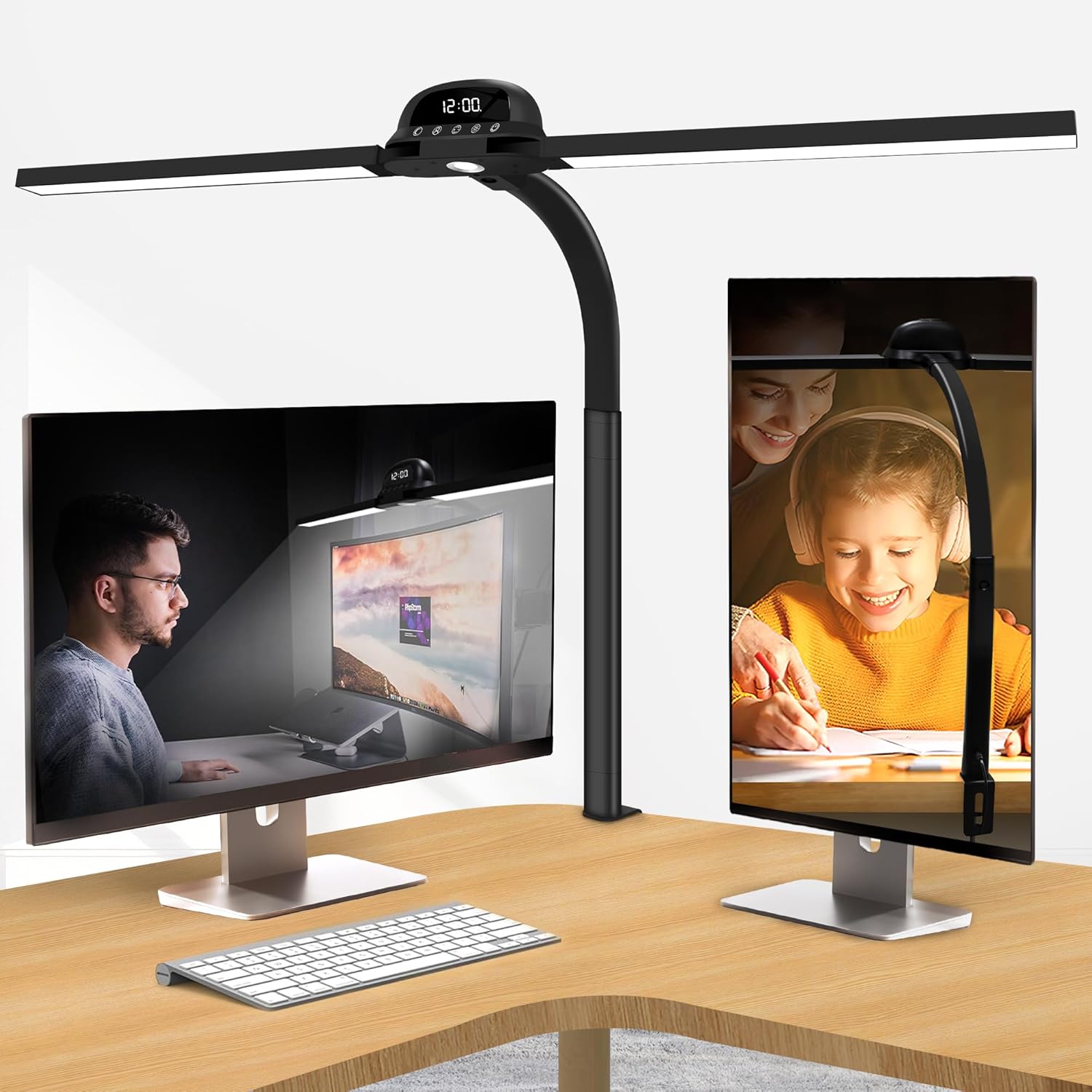 FAXBOX Double Head Desk Lamp 35in LED 12W, 3100K-7900K Architect Desk ...