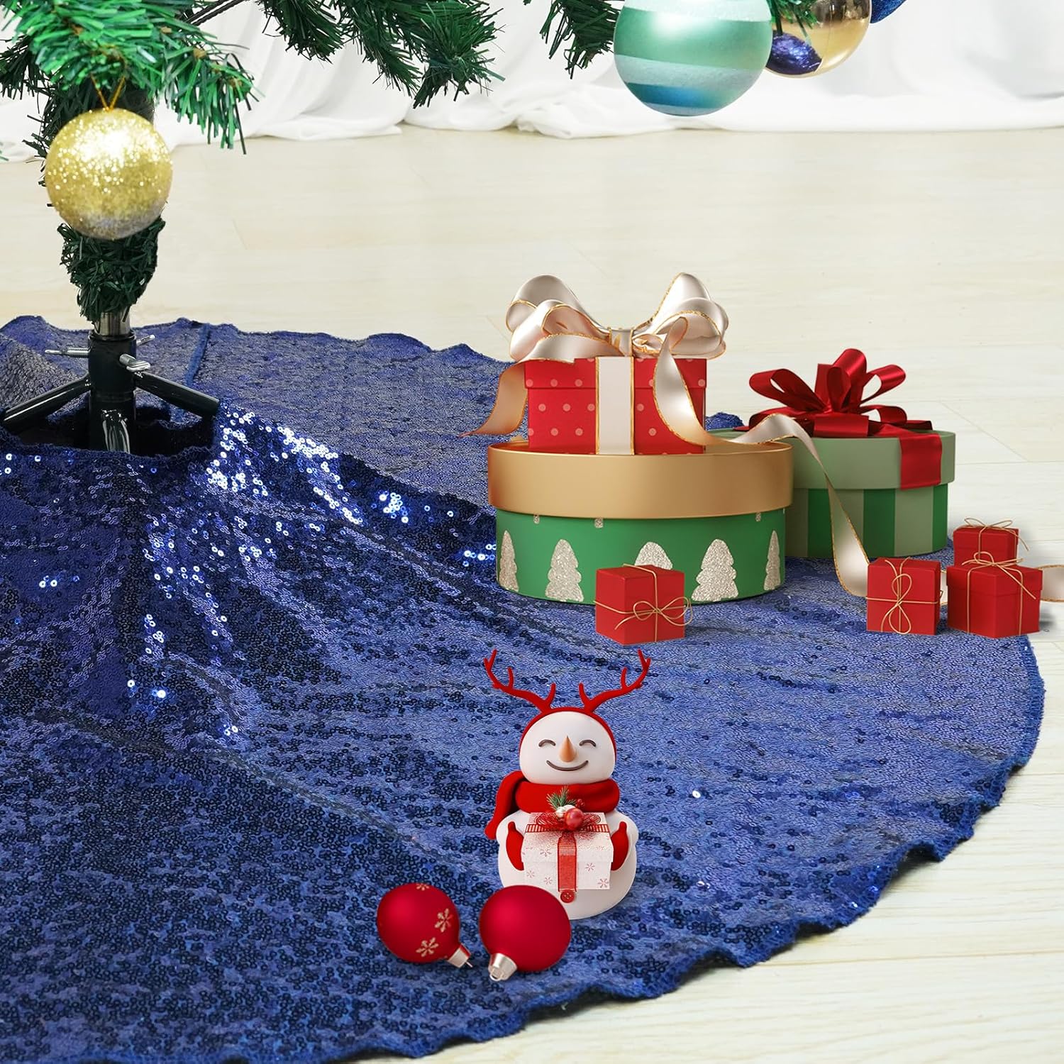 Amazon.com: Poise3EHome Blue Christmas Tree Skirt, 36 Inch Small Tree ...