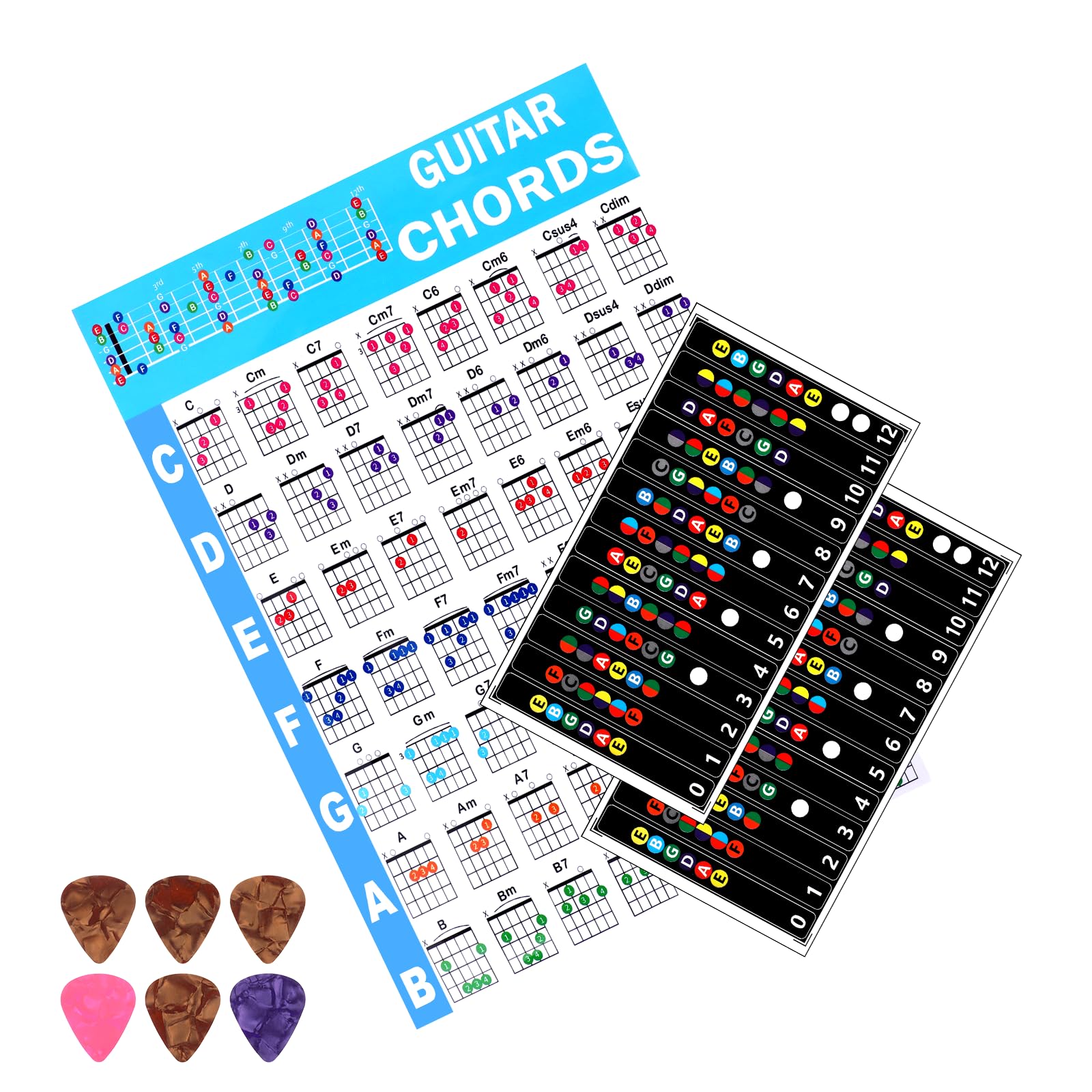 Amazon.com: Guitar Note Stickers Chord Chart Self Adhesive Color ...