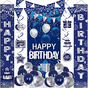 Amazon.com: Blue Birthday Decorations for Men Boys Women Girls, Blue ...