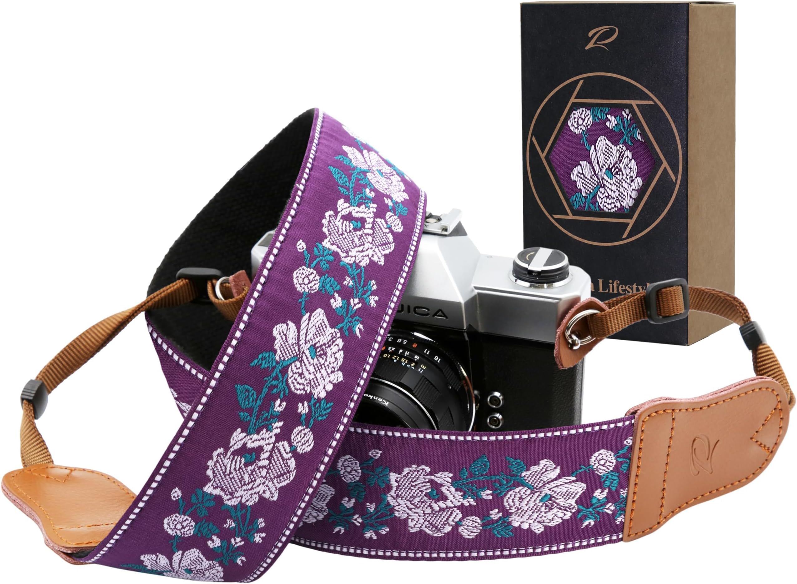 Amazon.com: Padwa Lifestyle Purple Flowers Embroidered Camera Strap ...