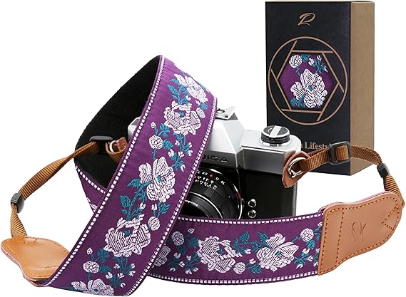 Amazon.com : Padwa Lifestyle Purple Flowers Embroidered Camera Strap ...