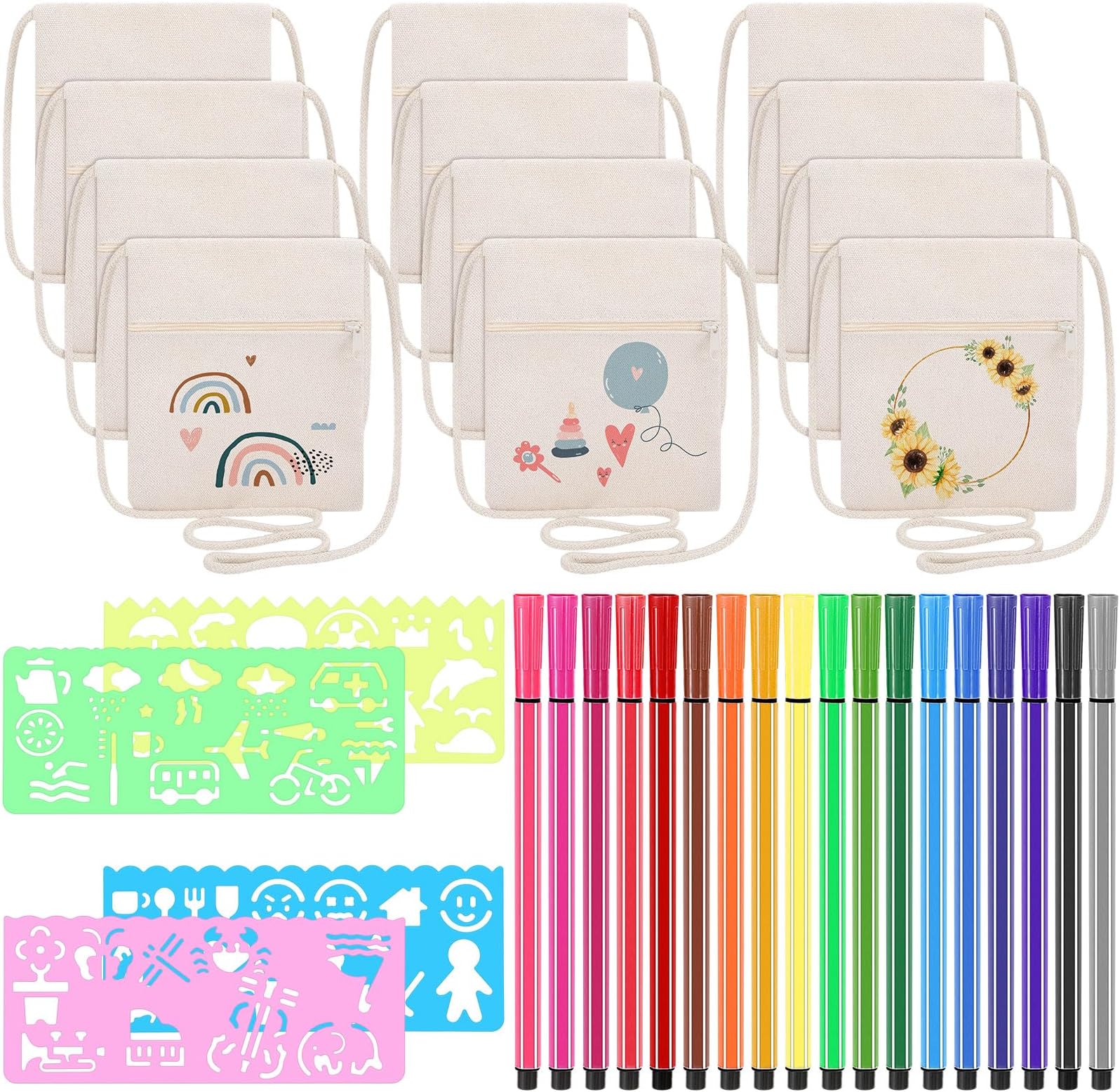 Halinuia 12 Stück Stoffbeutel zum Bemalen für Kinder, DIY Kinder ...