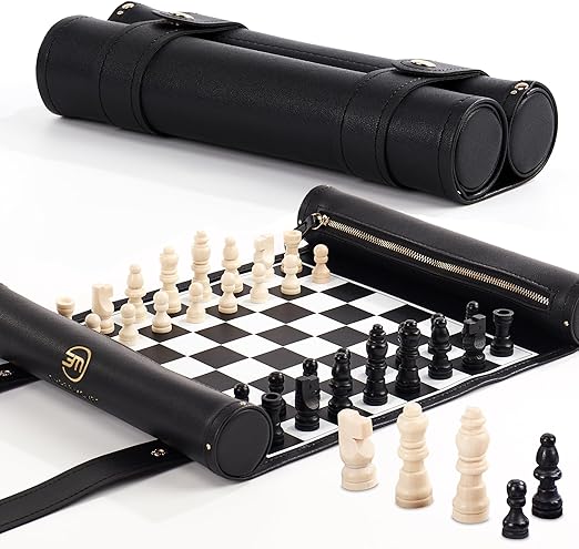 Amazon.com: ThreeMoves Roll Up Chess Set - 11" Foldable Leather Chess ...