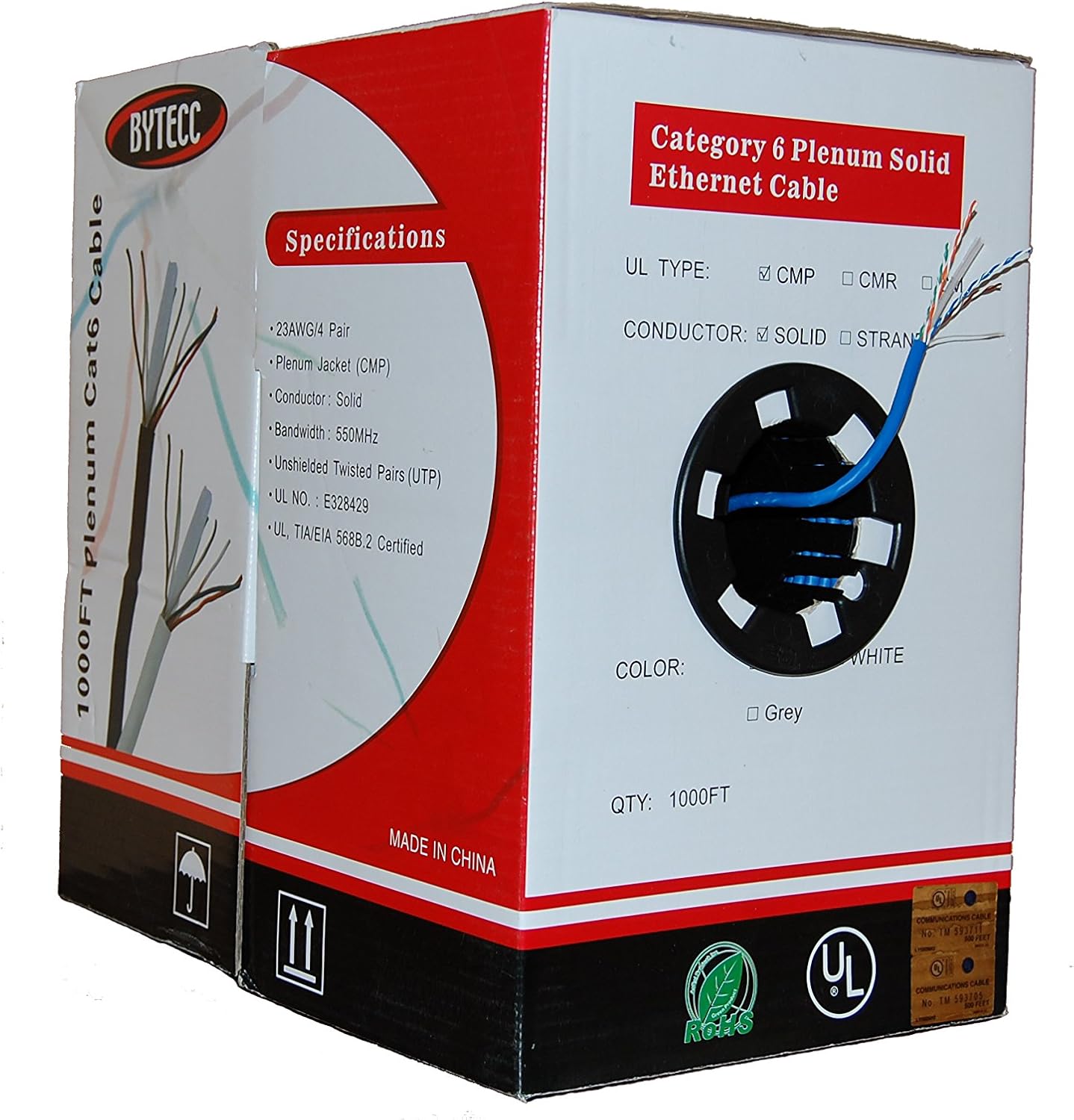 Amazon.com: Cat 6 Plenum Jacket (CMP), Bulk Ethernet Cable 1000 feet ...