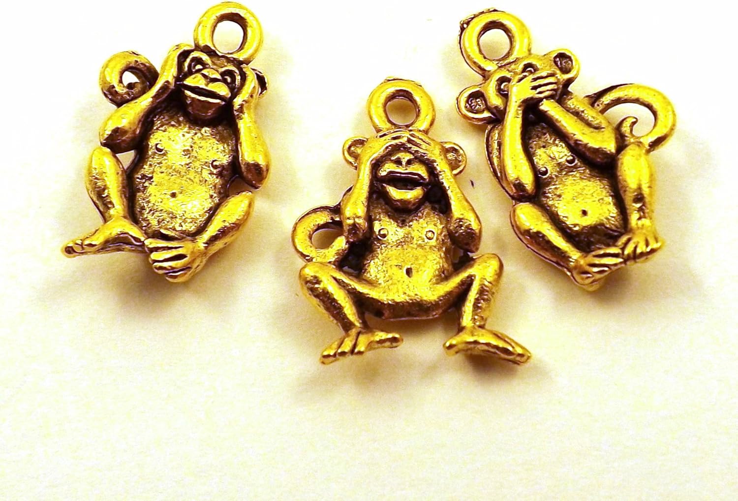 Amazon.com: Set of Three (3) Gold Tone Pewter 3 Wise Monkeys Charms