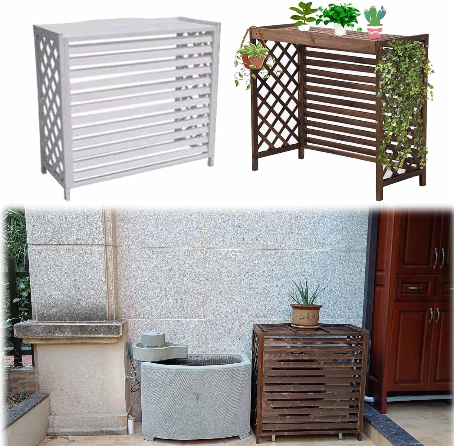 Brown/White Wooden Air Conditioner Cover, Hidden Air Conditioner Outer ...