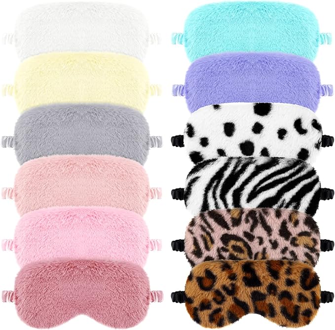 Amazon.com: 12 Pcs Plush Eye Mask Soft Sleeping Blindfold Eye Mask ...