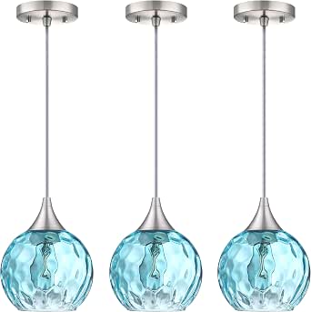Dolaimy House 6.3" Blue Texture Glass Pendant Light 3 Pack Pendant ...