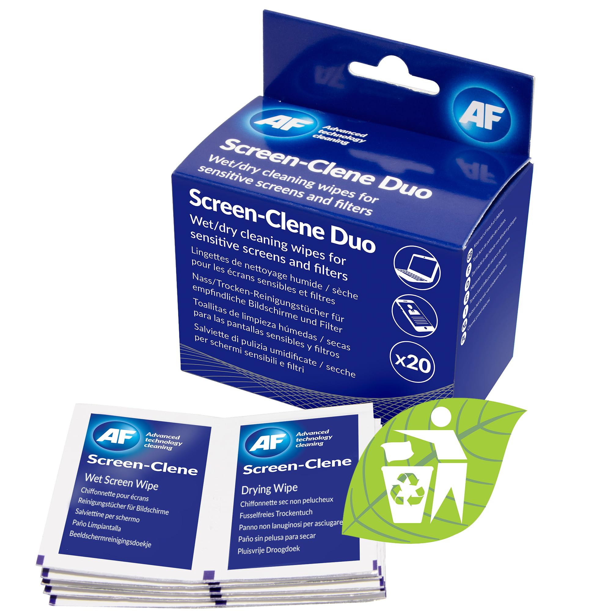 AF Screen-Clene Monitor Cleaning Duo Pairs of Wet and Dry Wipes. Anti ...