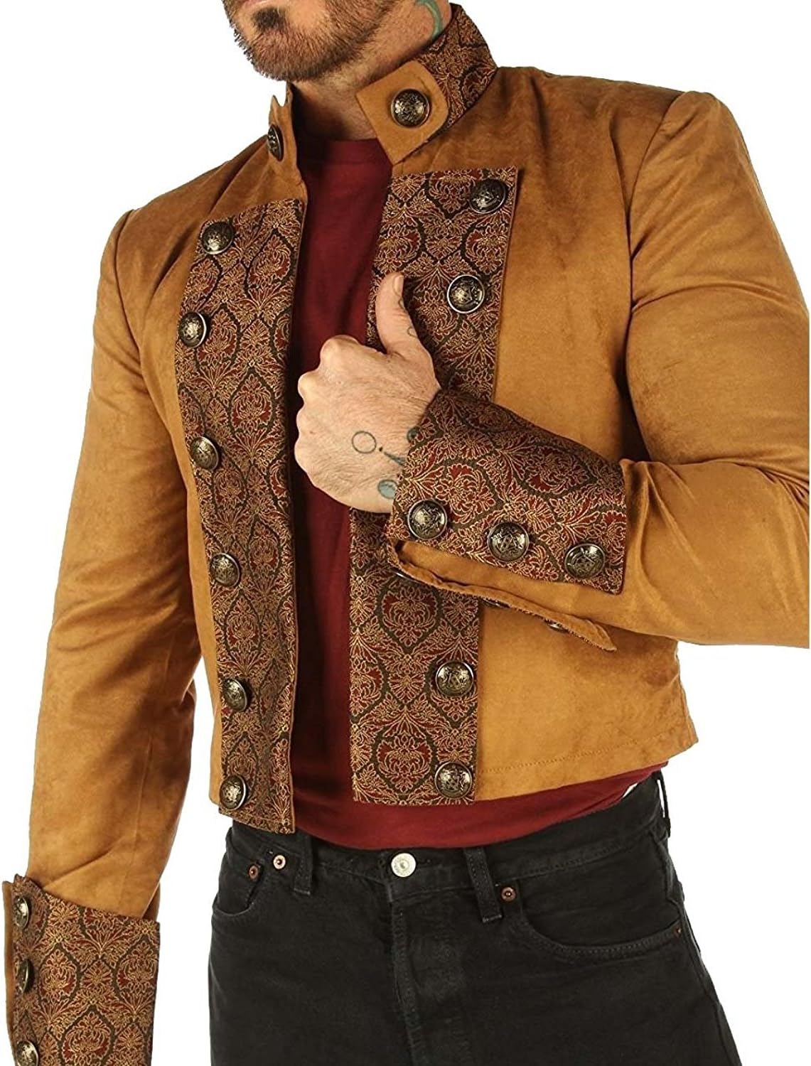 Amazon.com: Leatherotics Handmade Cotton Tan Brown Steampunk Jacket ...