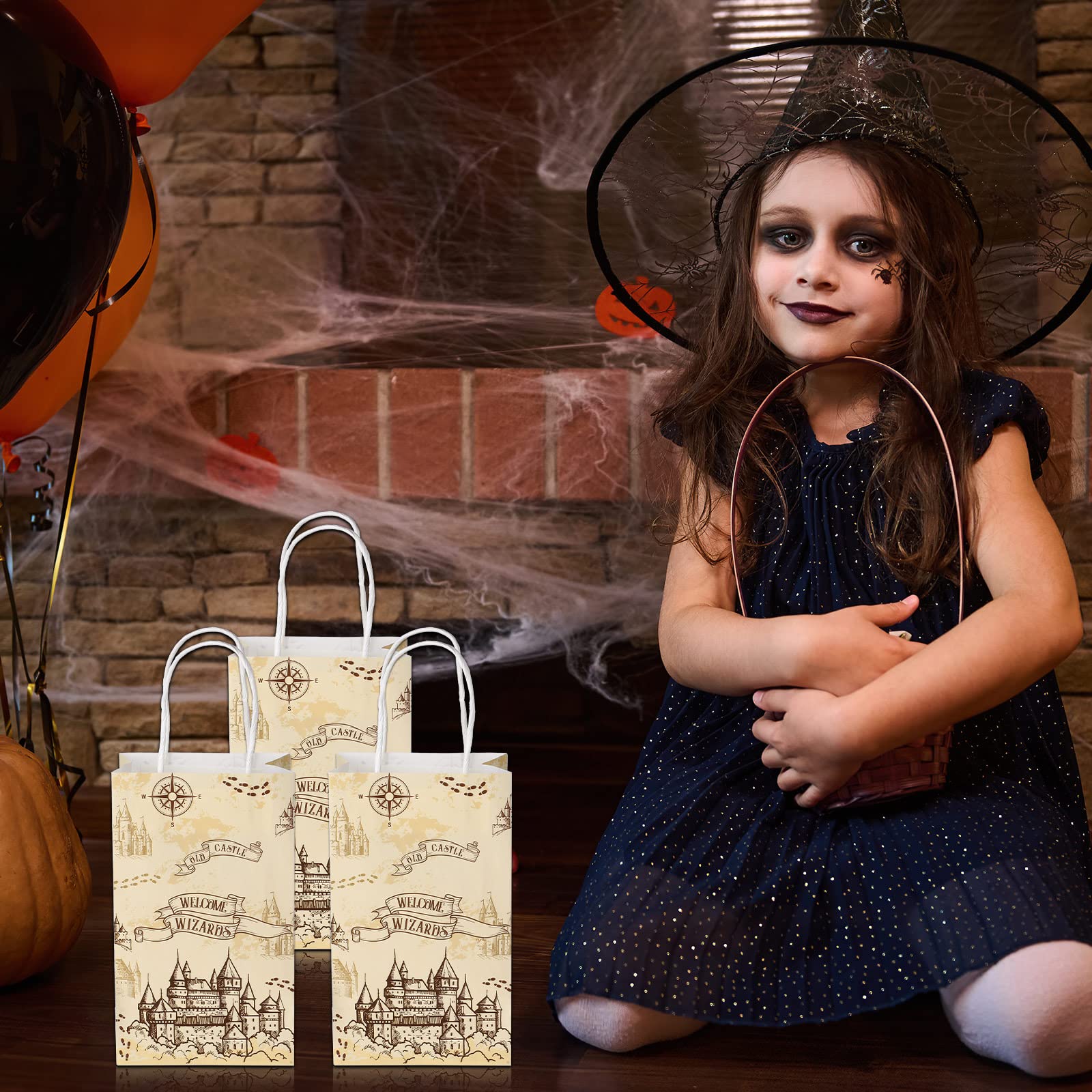 24 PCS Magical Wizard Gift Paper Bags Wizard Pumpkin Party Favor Bags ...