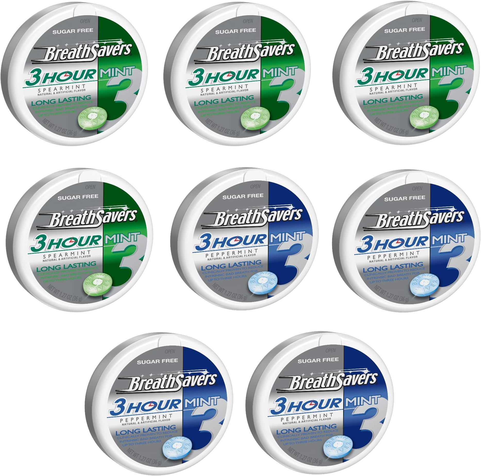 Amazon.com: Breath Saver 3 Hour Breath Mints - Pack of 8 Cans - Long Lasting Clinically Proven ...