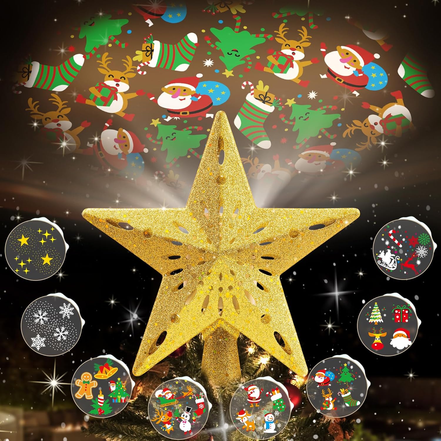 Amazon.com: Christmas Tree Topper Lighted with 8 Projection Modes ...