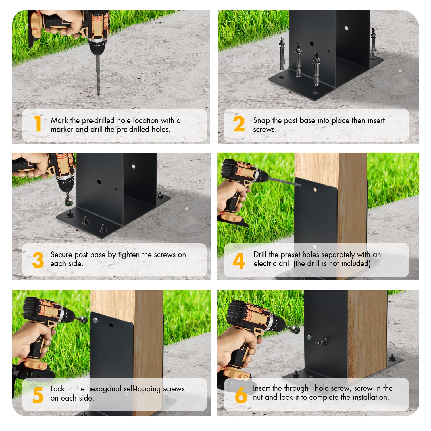 Snapklik.com : Heavy Duty Steel Post Base, 6x6
