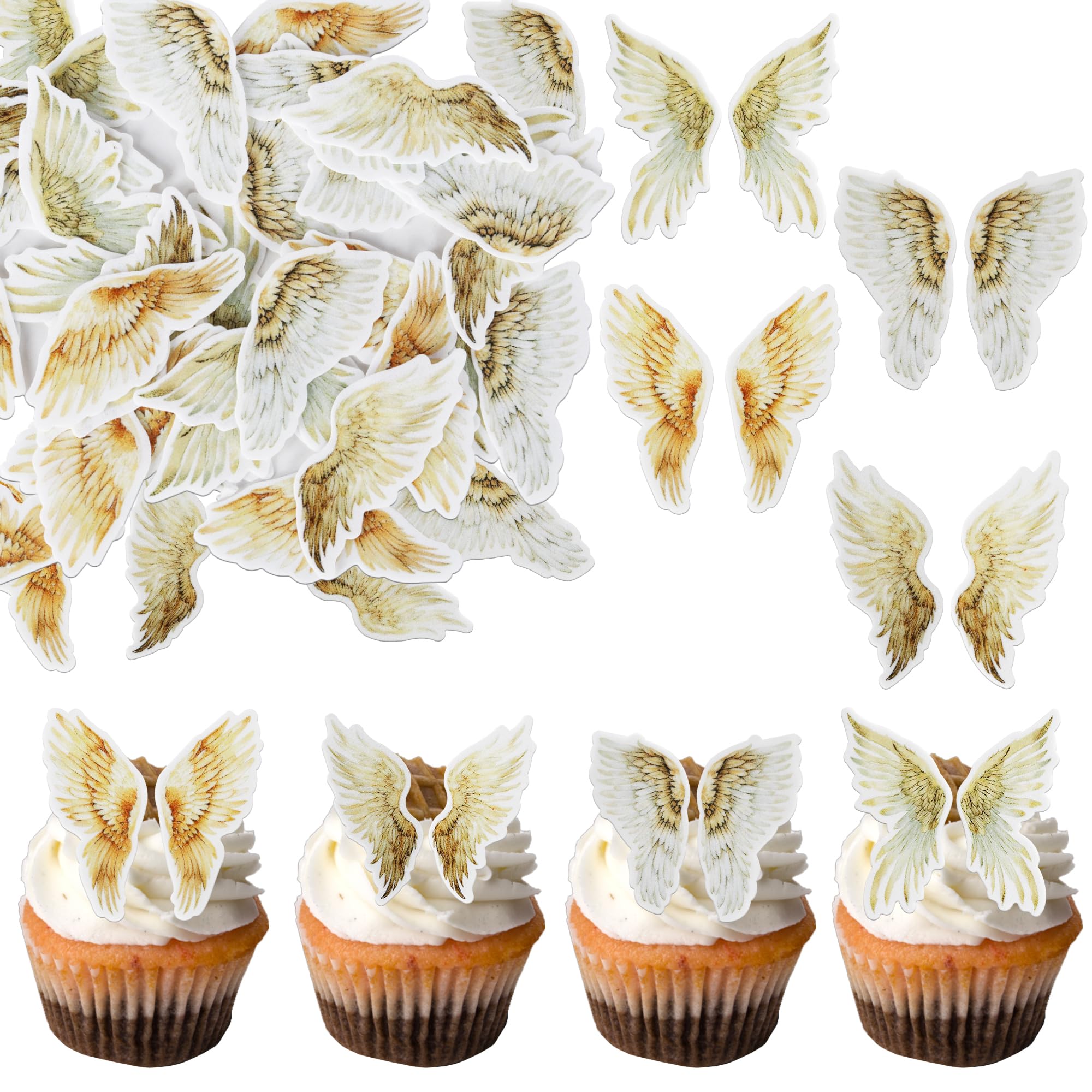 Amazon.com: 48 PCS Edible Angel Wing Cupcake Toppers Wafer Paper Angel ...