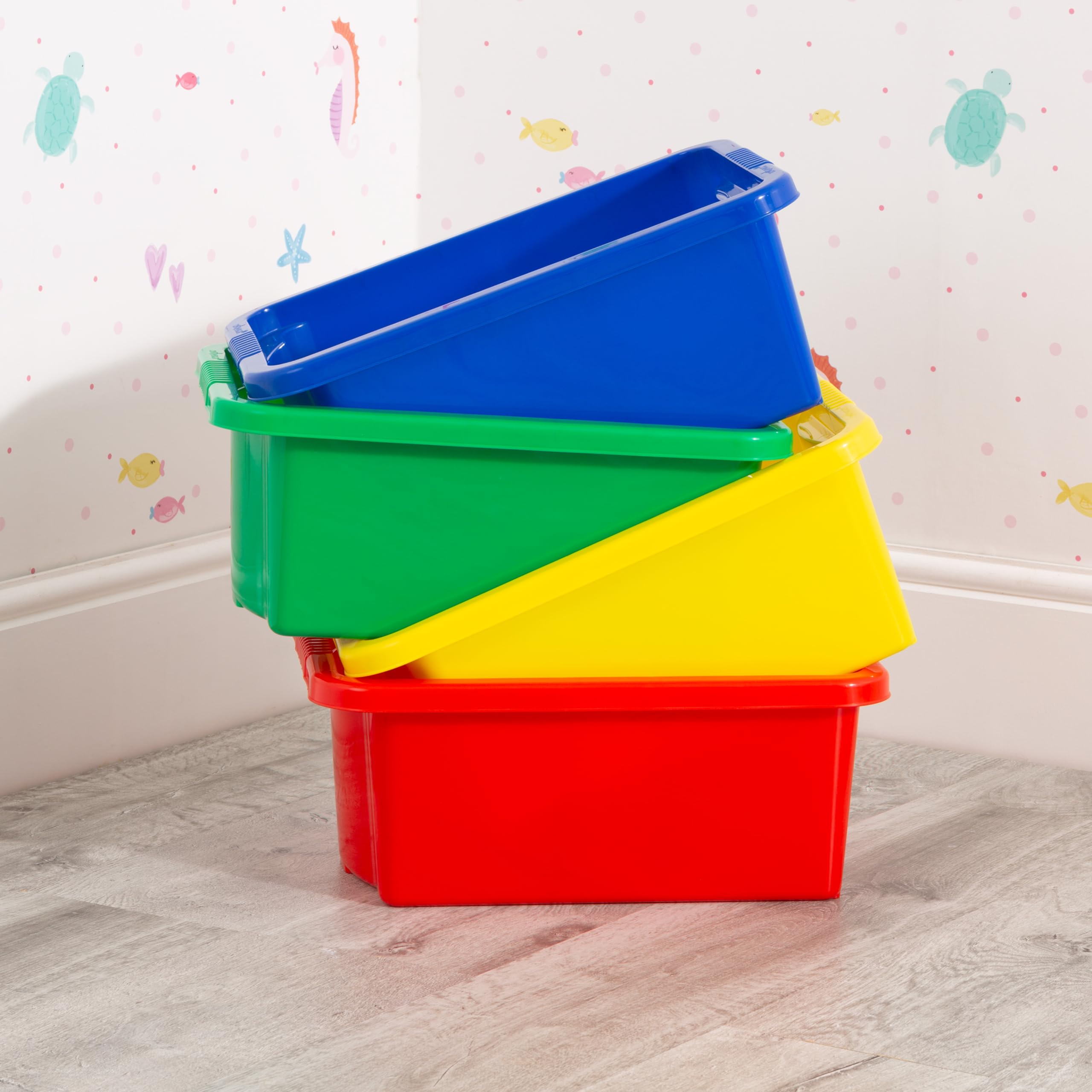 Wham Stack & Store, Pack 4 16L Mixed Plastic Storage Organisation Boxes ...