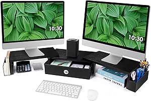 Amazon.com: Dual Monitor Stand Riser w/ Drawer & Metal Leg, Large ...