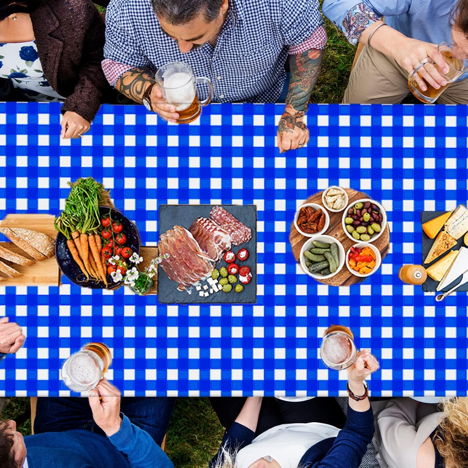 Blue Gingham Checkered Tablecloth Roll 52 in x 100 Ft with Slide Cutter ...