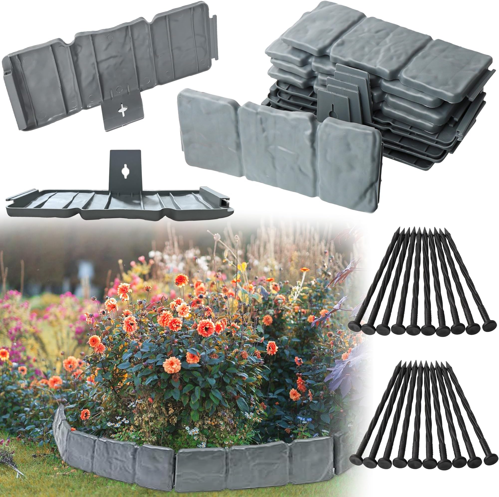 Amazon.com : Garden Edging Border No Dig, 16FT T-Shaped Plastic ...