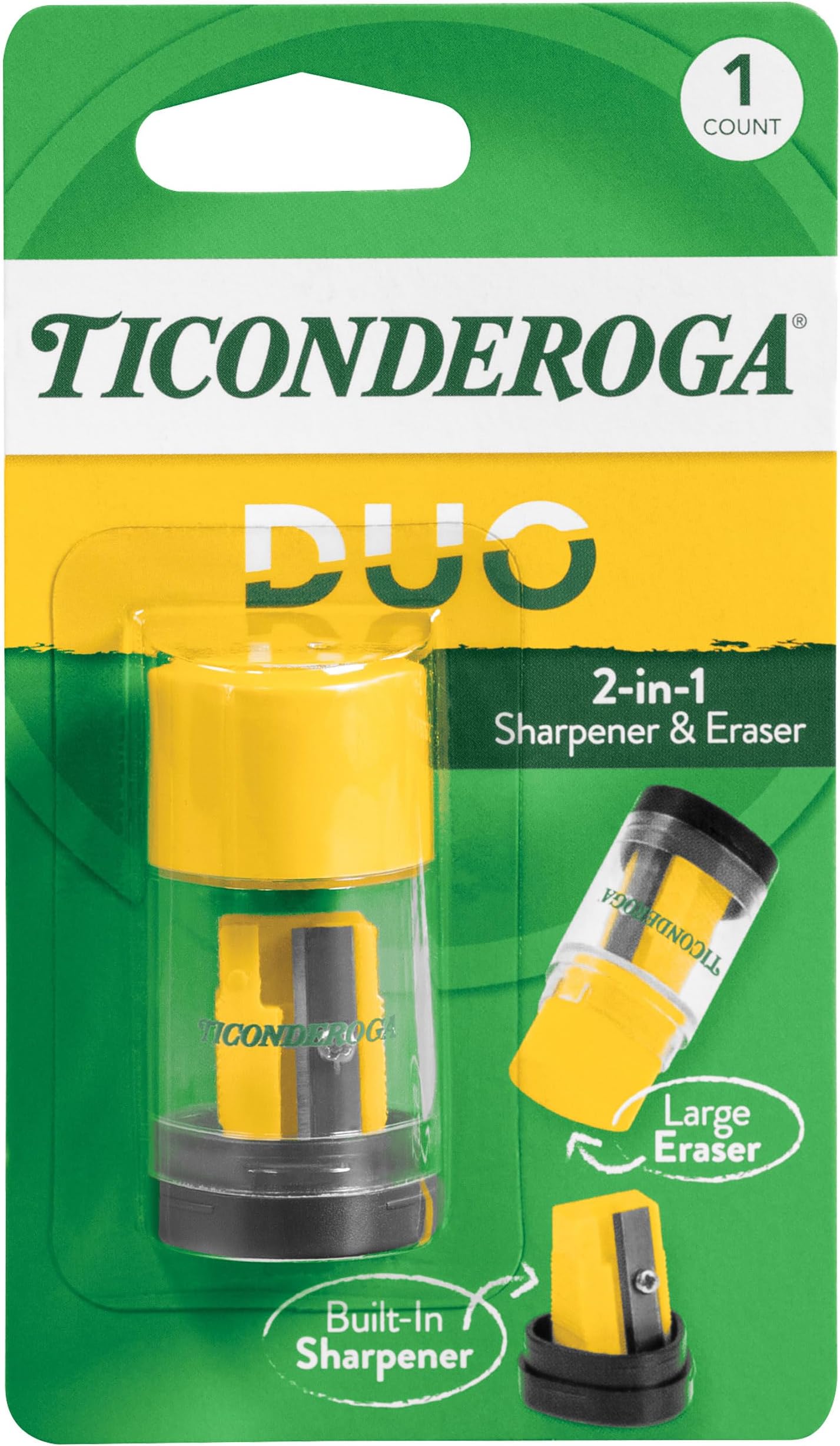 Amazon.com: Ticonderoga Duo 2-in-1 Pencil Sharpener & Eraser, Yellow, 6 Count : Office Products