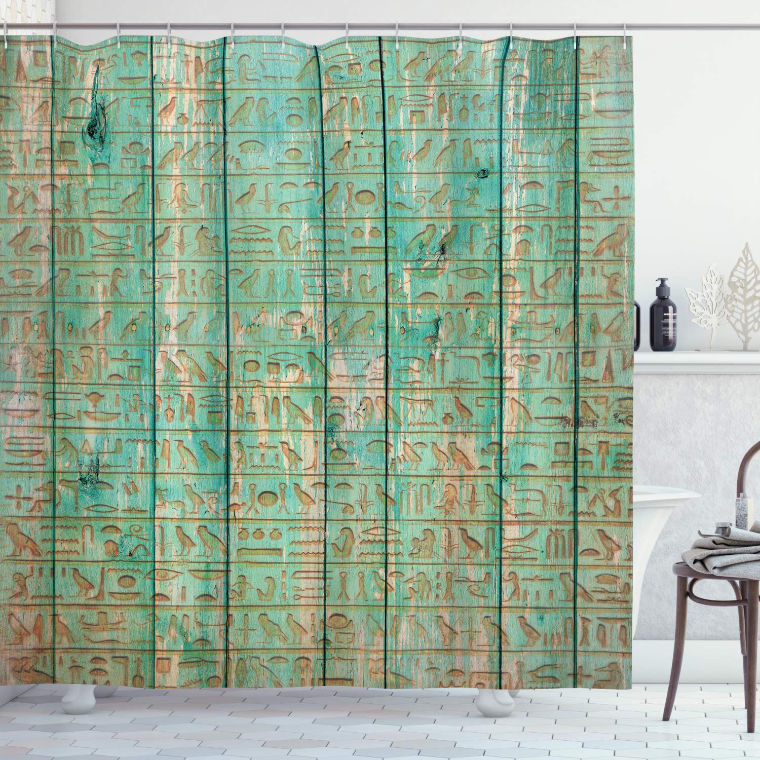 Amazon.com: Ambesonne Egypt Shower Curtain, Hieroglyphs on Wooden Board ...