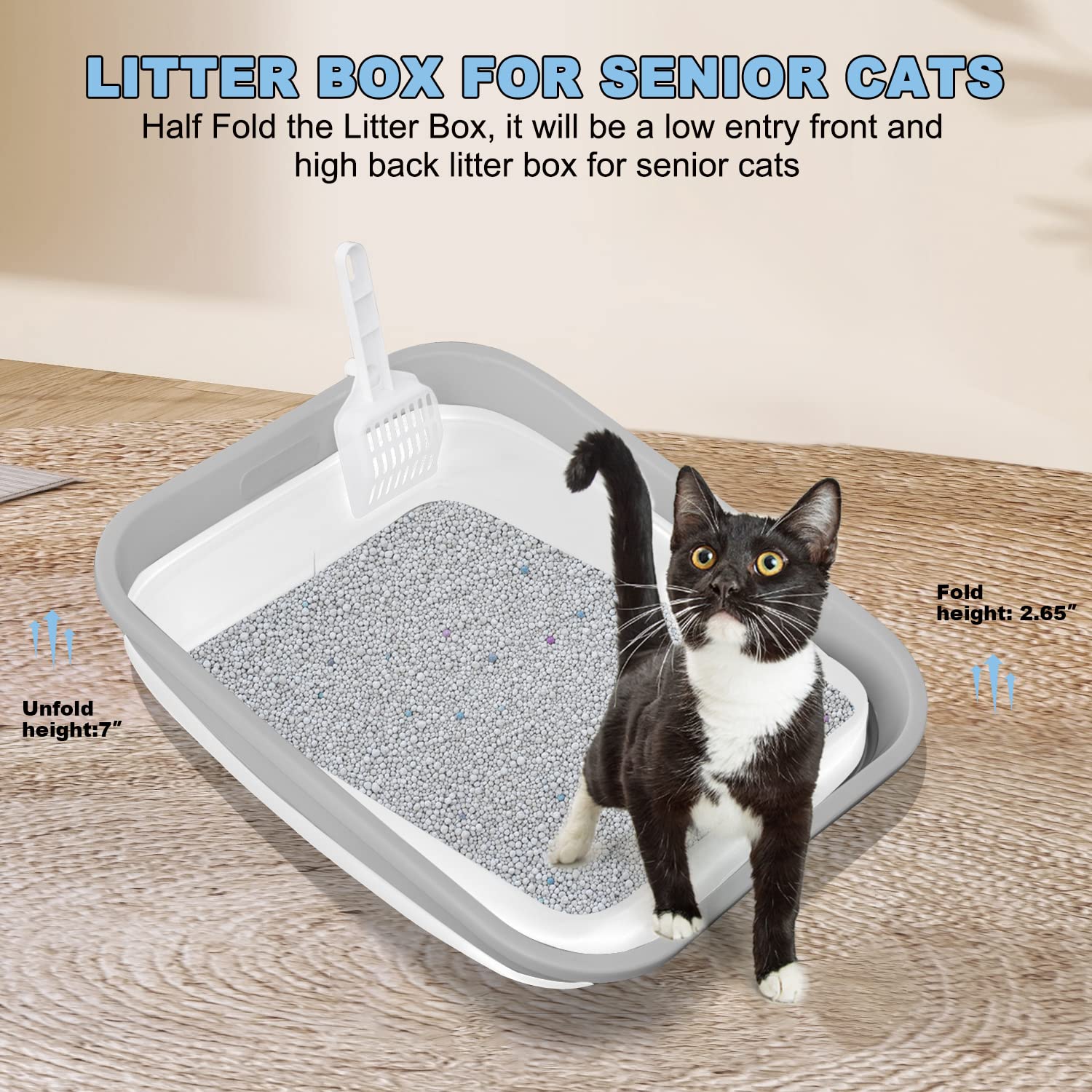 KAQUMAO Senior Cat Litter Box Set, Include Low Entry Senior Cat Litter ...