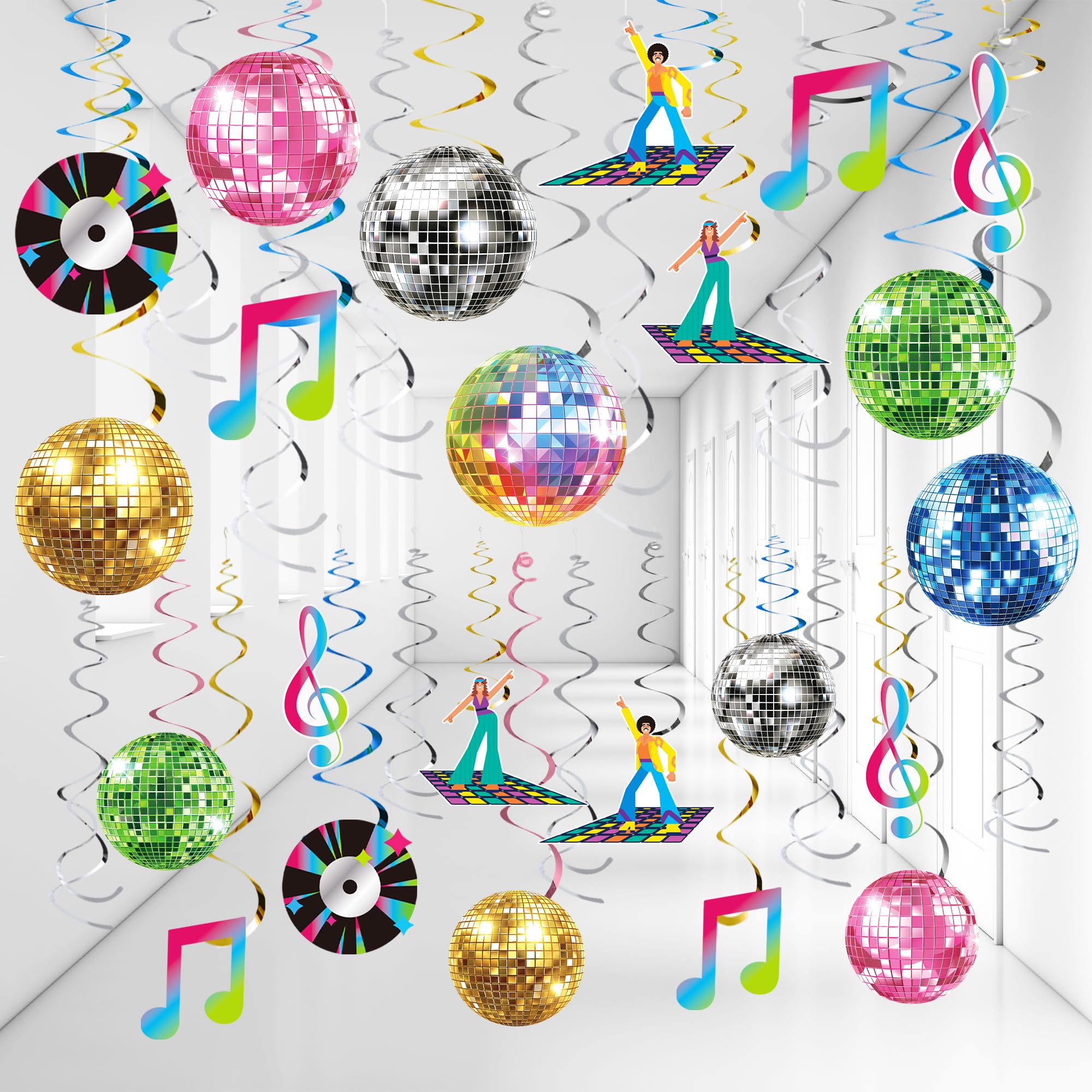 Amazon.com: 70s Retro Disco Ball Hanging Swirl Decorations Disco Ball ...