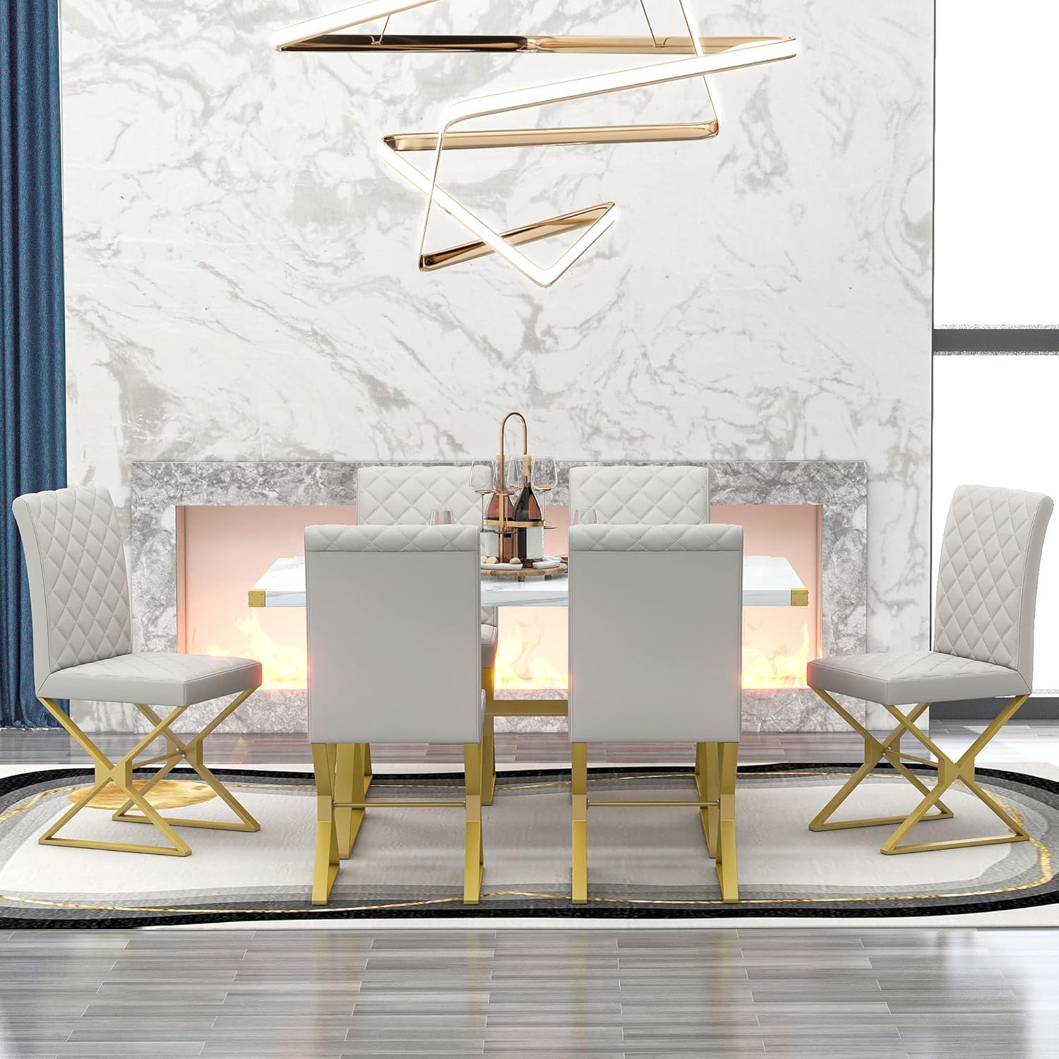 Amazon.com: LCH 7-Piece Set, Rectangular Marble Texture Kitchen Table ...