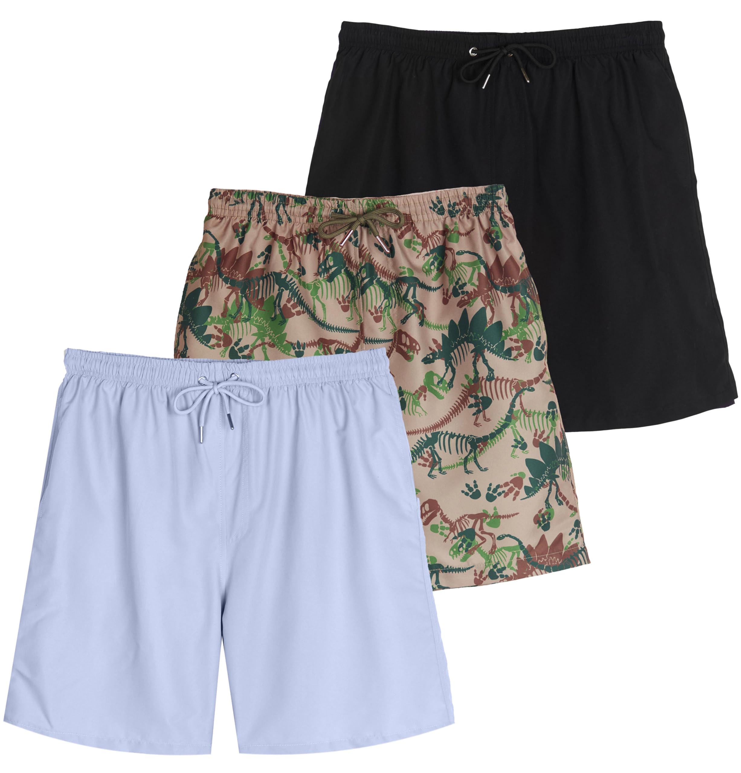 Real Essentials 3-Pack: Boy's Swim Board Shorts Trunks with Drawstring ...