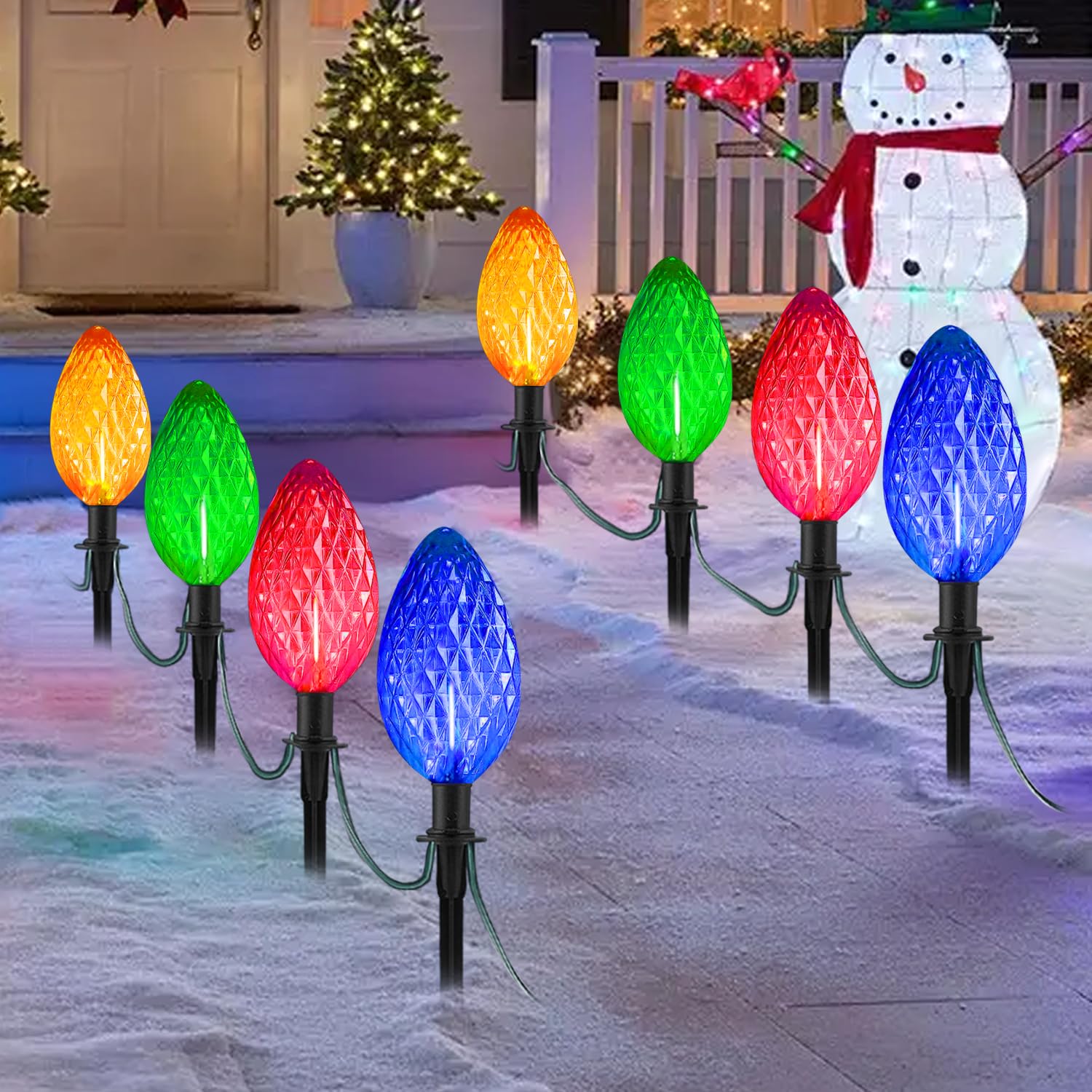 2 Pack C9 Christmas Pathway Lights,Outdoor Pathway Stake Lights with 4 ...