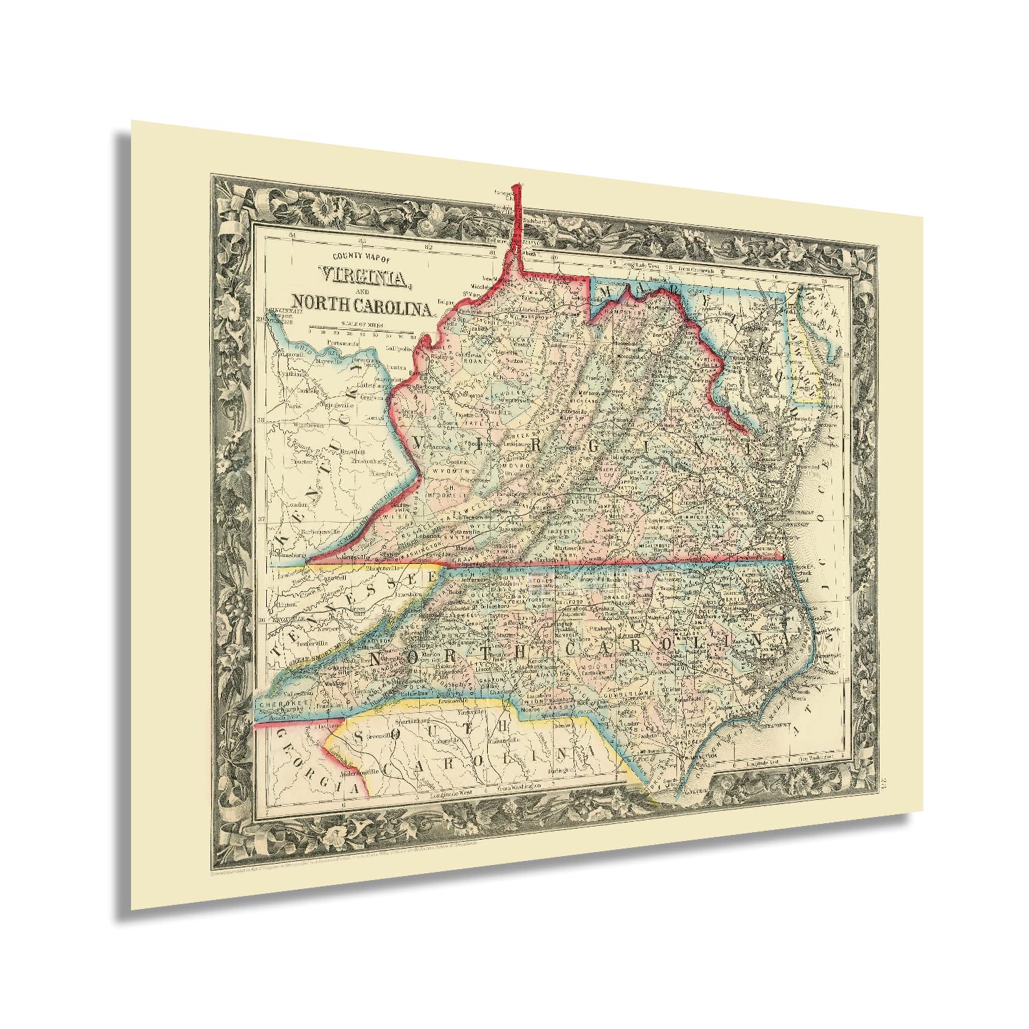 Snapklik.com : HISTORIX Vintage 1860 County Map Of Virginia And North ...