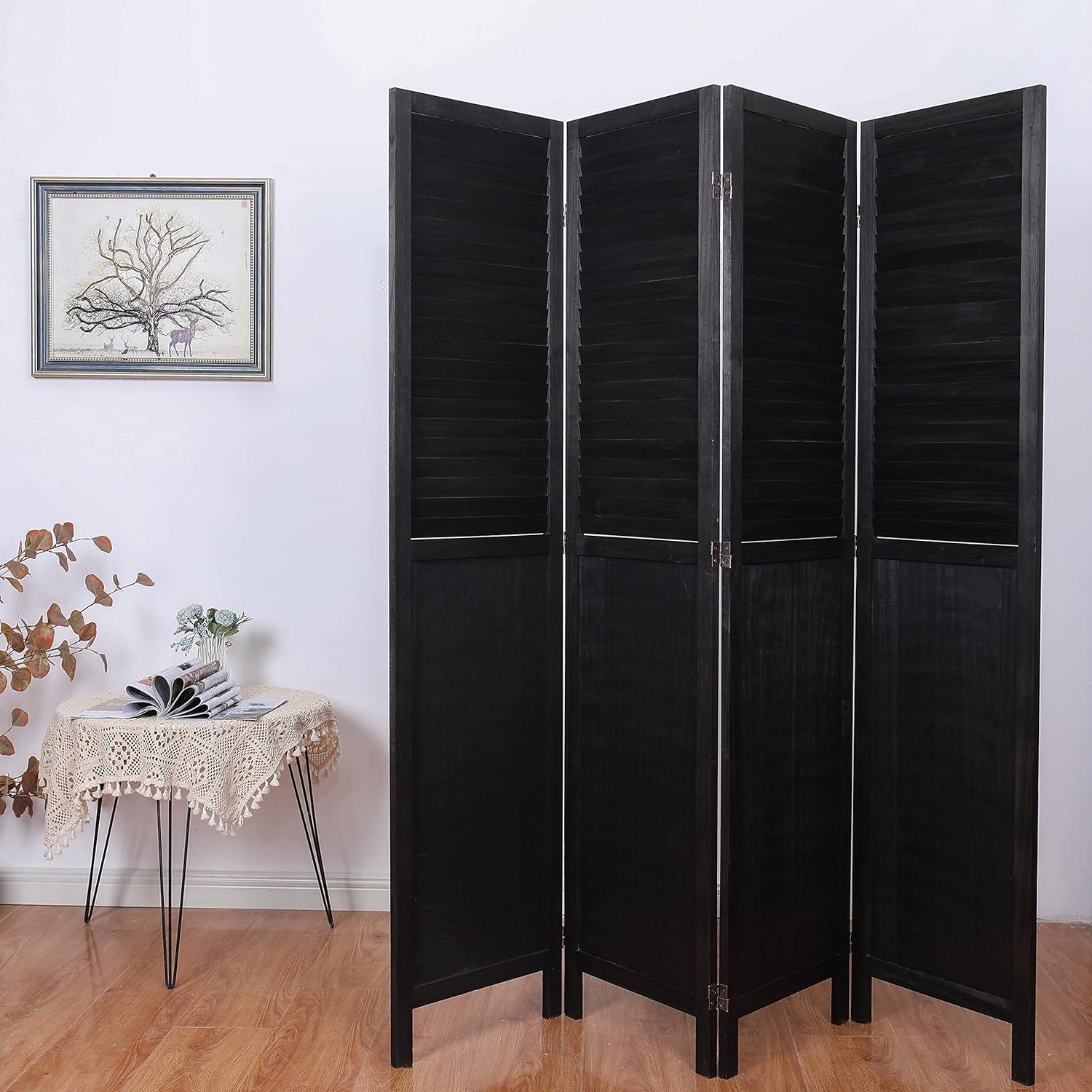 Amazon.com: Black 4-Panels Room Divider w/Window Shutter Style : Home ...