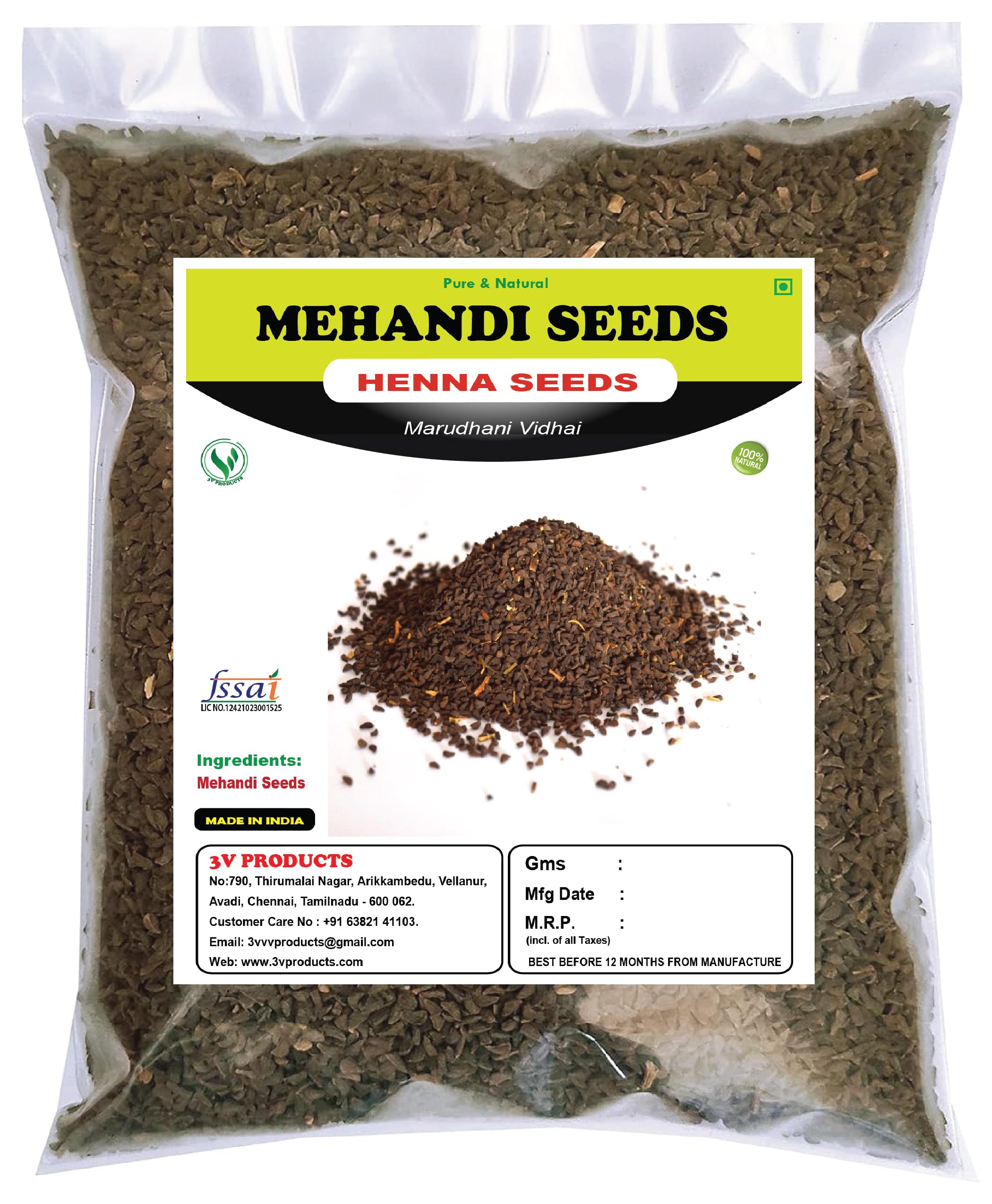 Buy 3V PRODUCTS Natural Mehendi Seeds - Pack of 2x50g - | Henna Seeds ...
