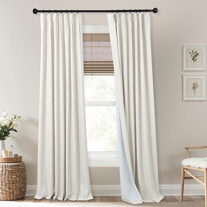 Amazon.com: Pinch Pleated Crossweave Linen Blackout Curtains 96 Inch ...
