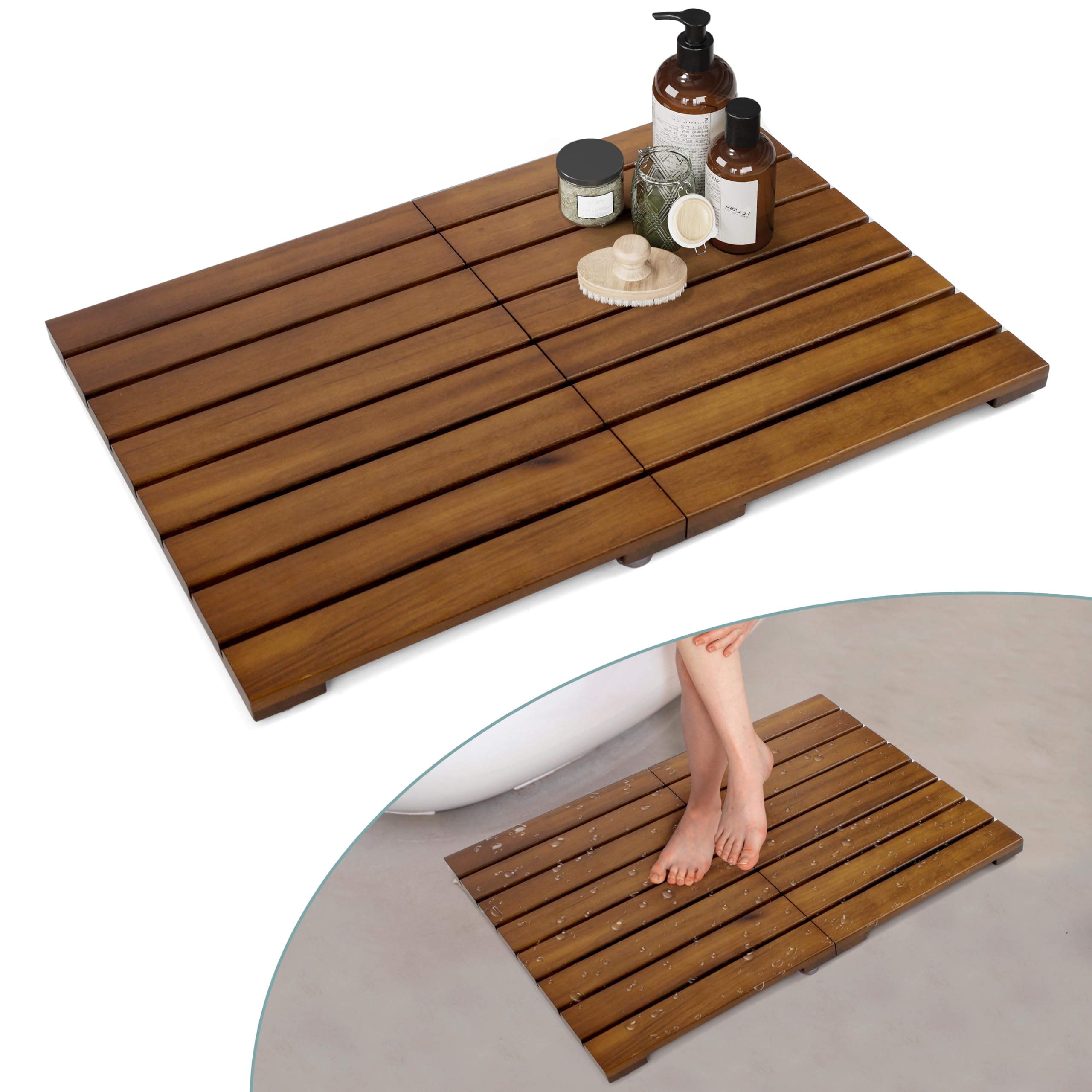 Semiocthome Teak Shower Mat,Wooden Bathroom Mat,Shower Floor Mat for ...