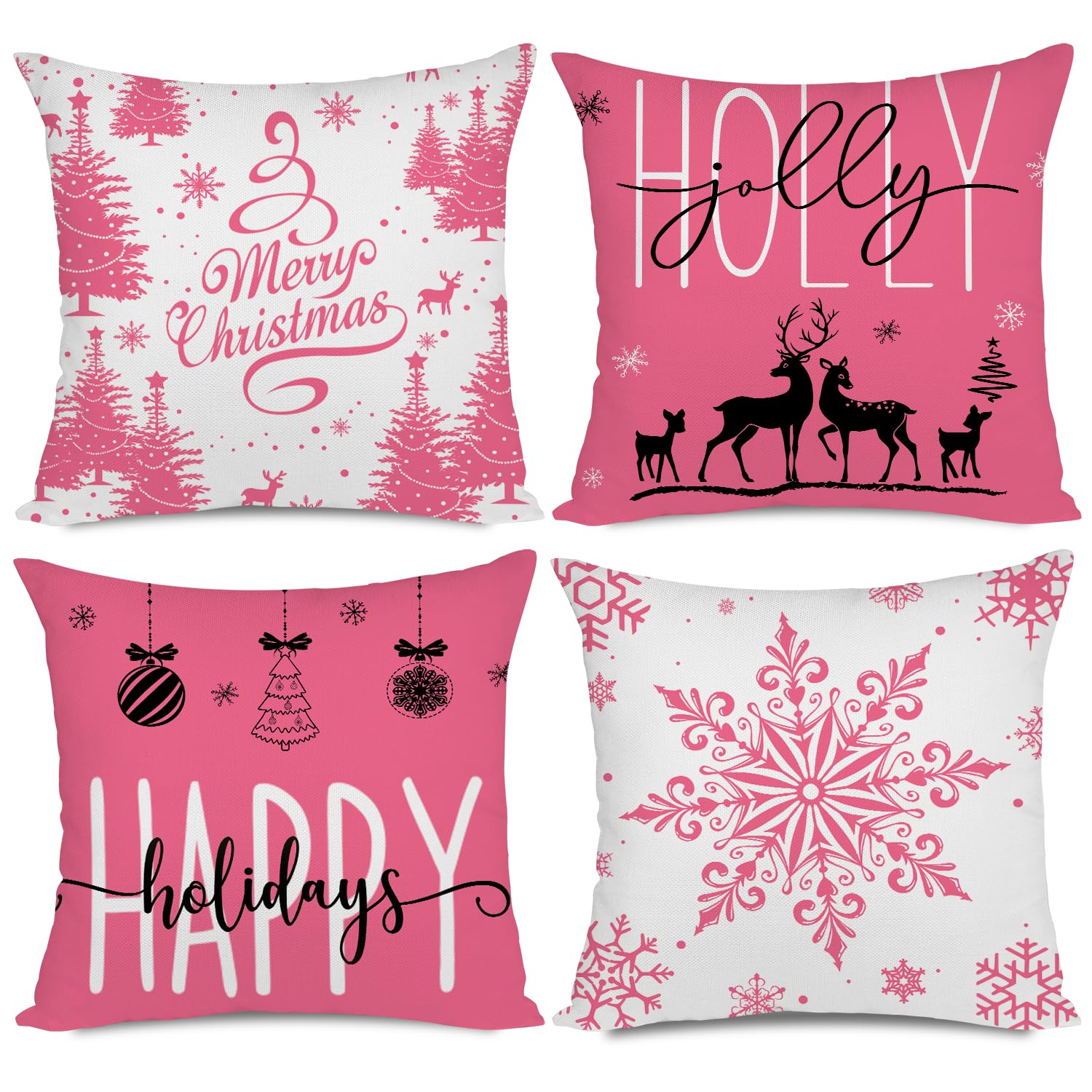 Artmag Pink Christmas Pillow Covers 16x16 Set of 4 Farmhouse Christmas ...