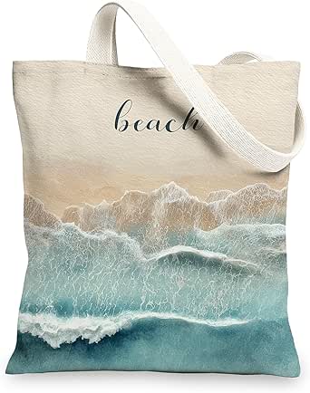 Amazon.com: Ocean Canvas Tote Bags, Coastal Waves Pattern Reusable ...