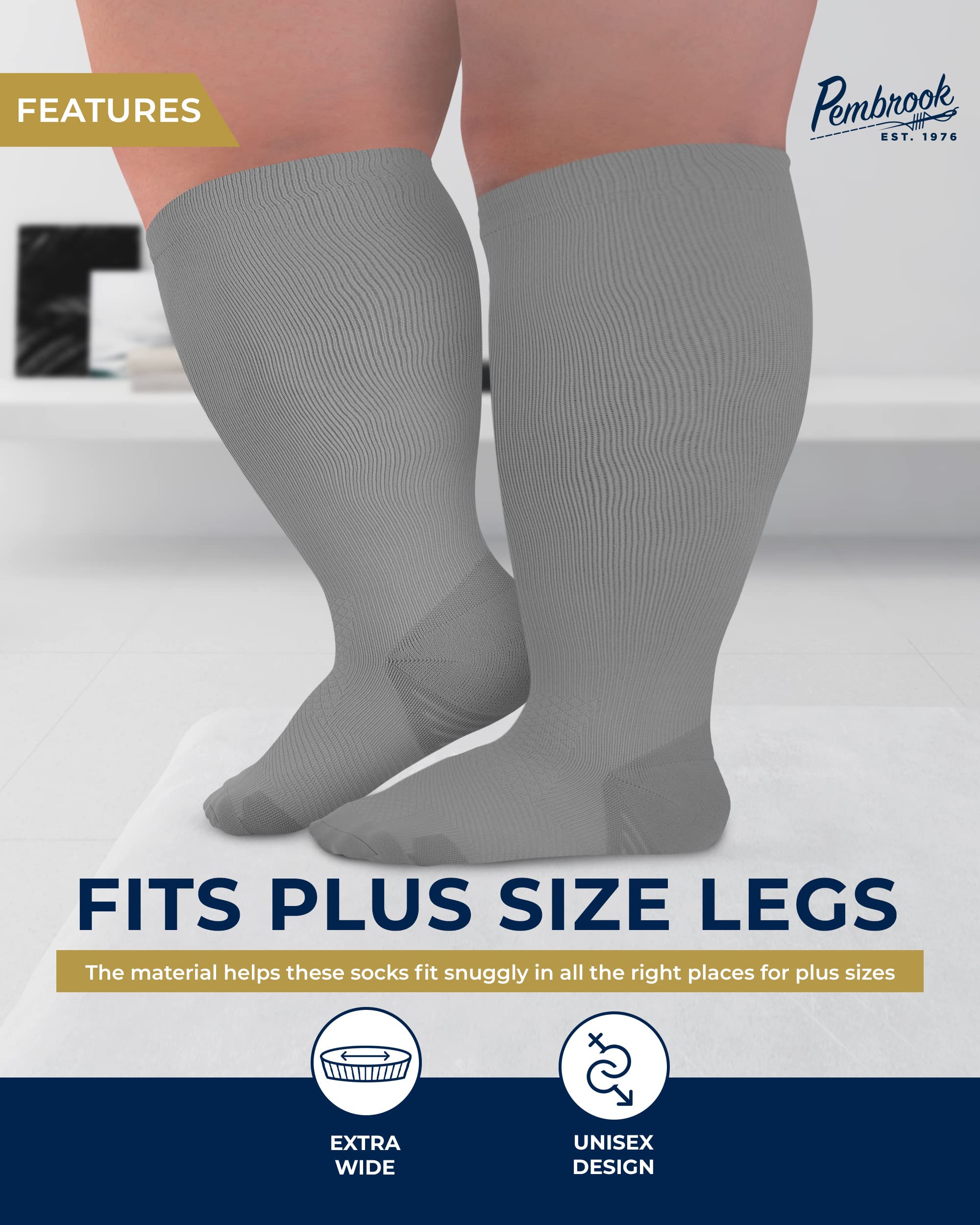 Pembrook Plus Size Compression Socks Wide CalfÂ - Up to 6XL | 20-30 mmHg Wide Calf Compression ...