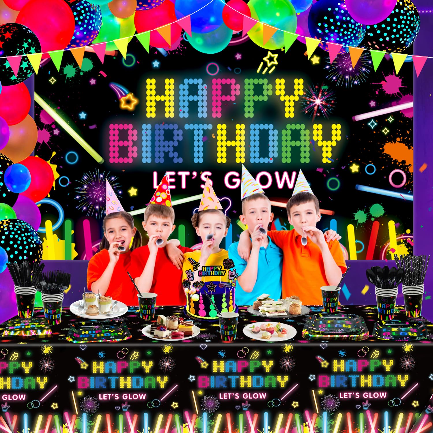 Snapklik.com : 218 Pack Glow Neon Party Supplies Neon Glow Plate Set ...